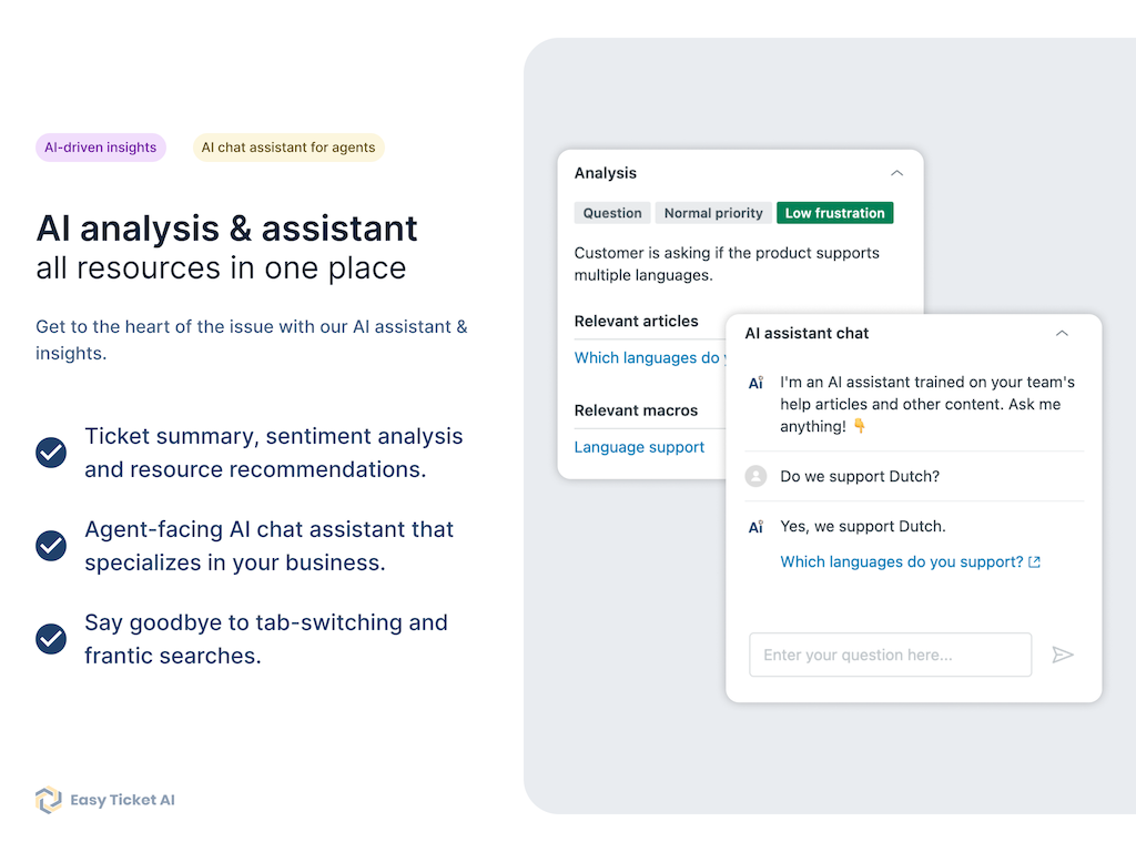 Easy Ticket AI App Integration with Zendesk Support